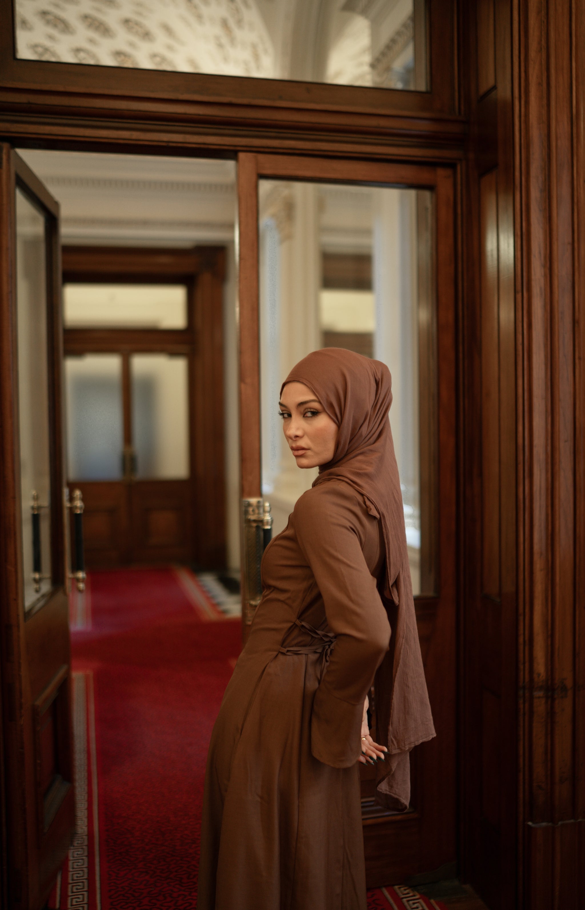 Brown Amara Flare Button Dress | Modest Flowy Dress